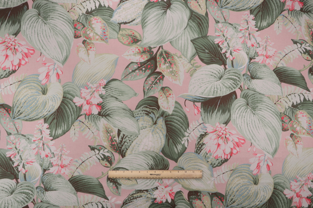 PK Lifestyles Hostas Meadow Printed Cotton Drapery Fabric in Tearose