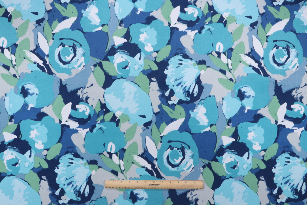 Sample of Richloom Novino Printed Polyester Outdoor Fabric in Capri