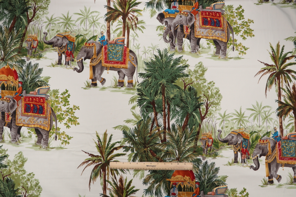 1.25 Yards Old World Weavers Gadi Printed Cotton Drapery Fabric in Ivory