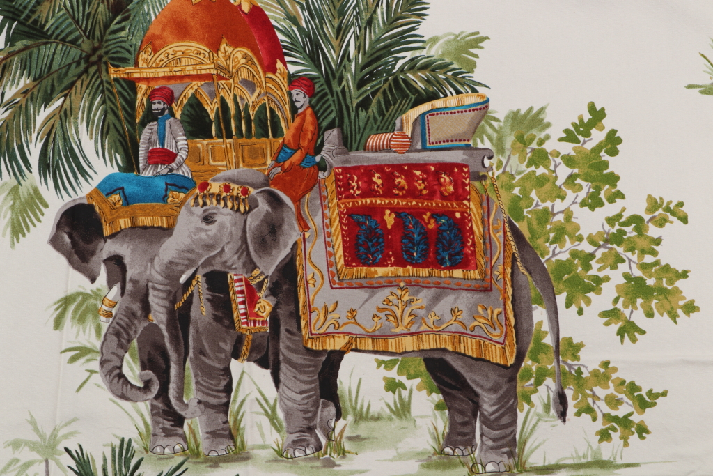 1.25 Yards Old World Weavers Gadi Printed Cotton Drapery Fabric in Ivory