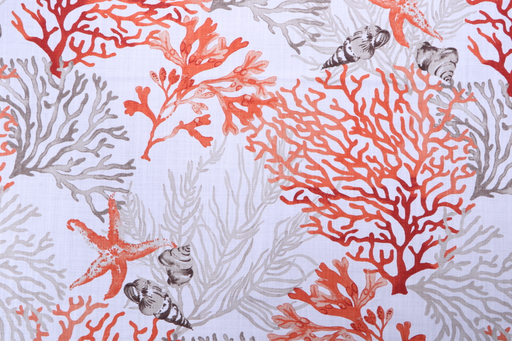 Sample of Stof France Quiberon Printed Cotton Drapery Fabric in Corail