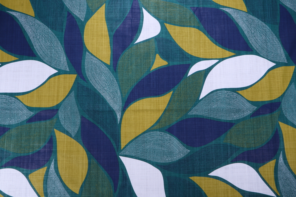 Sample of Stof France Amaya Printed Cotton Drapery Fabric in Petrole