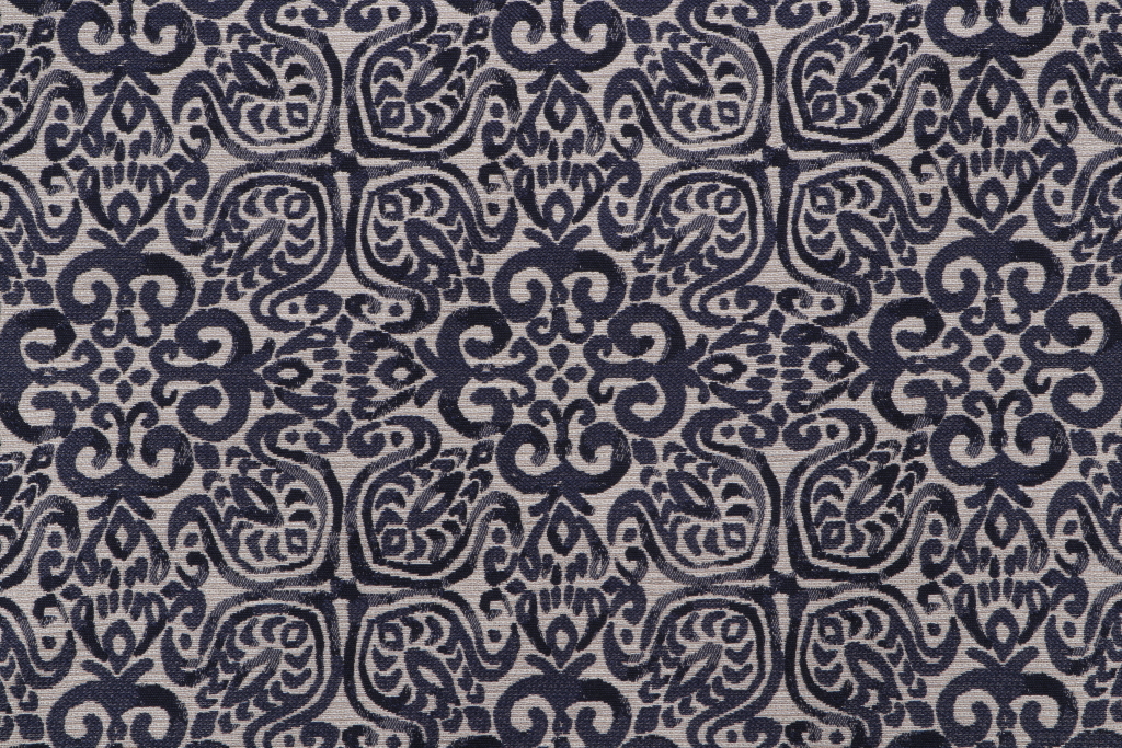 1.88 Yards Moku Manu Damask Upholstery Fabric in Indigo