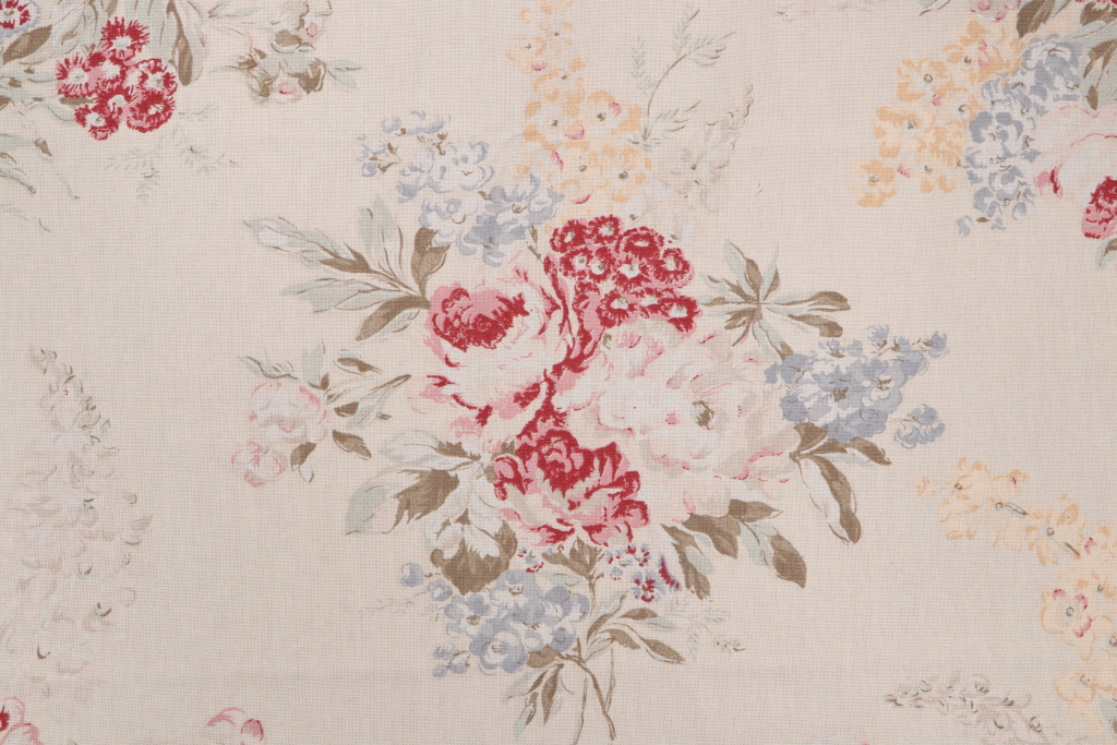 2.88 Yards Ralph Lauren Bouquet Printed Cotton Drapery Fabric in Rose
