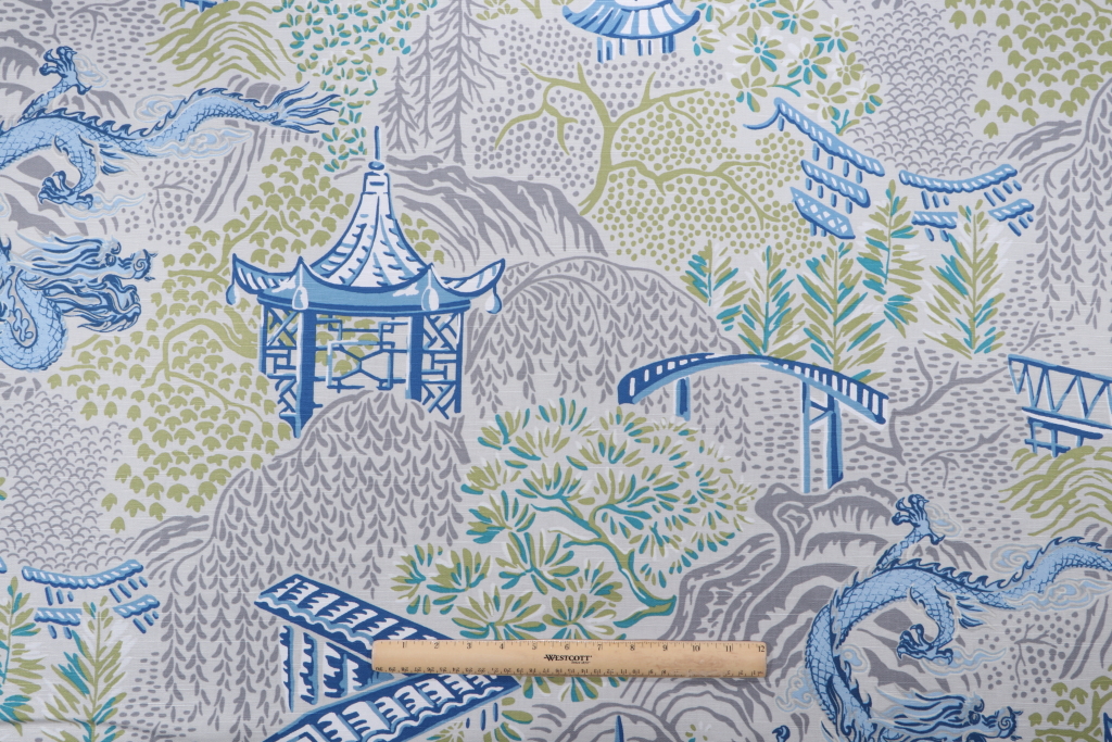 Vern Yip Oxnard Printed Drapery Fabric in Cobalt for Fabricut