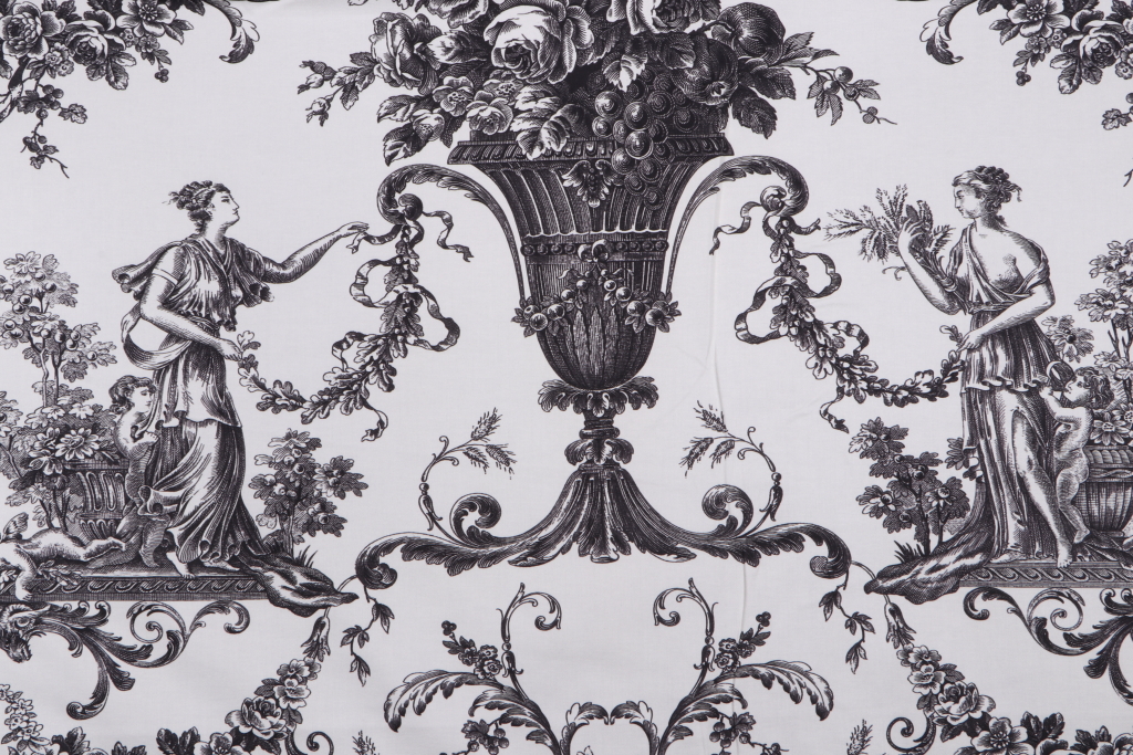Sample of Thibaut Toile Printed Cotton Drapery Fabric in Black and White