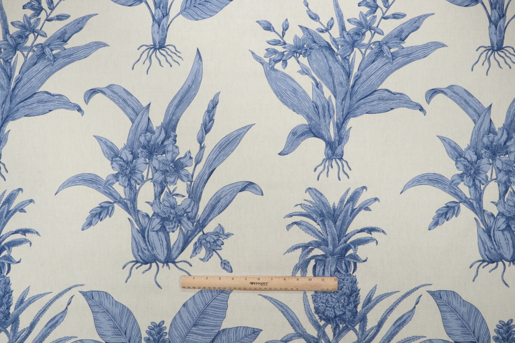 4.5 Yards Thibaut Tropical Toile F99799 Printed Drapery Fabric in Blue ...