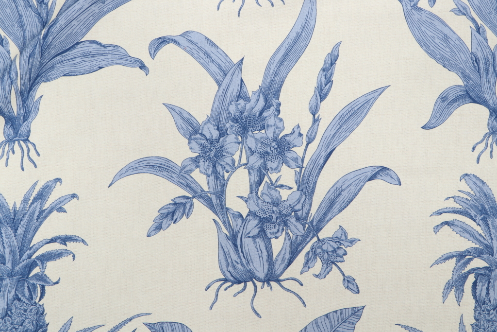 4.5 Yards Thibaut Tropical Toile F99799 Printed Drapery Fabric in Blue ...