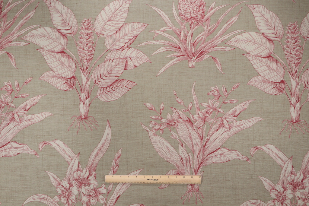8 Yards Thibaut Tropical Toile F99801 Printed Drapery Fabric in Burgundy