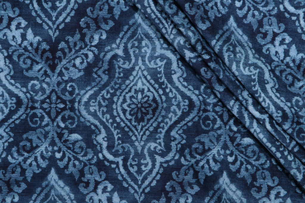 PK Lifestyles Diamond Damask Printed Velvet Decorator Fabric in Indigo