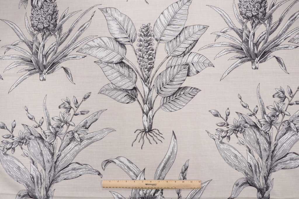 Thibaut Tropical Toile F99805 Printed Drapery Fabric in Black on Taupe