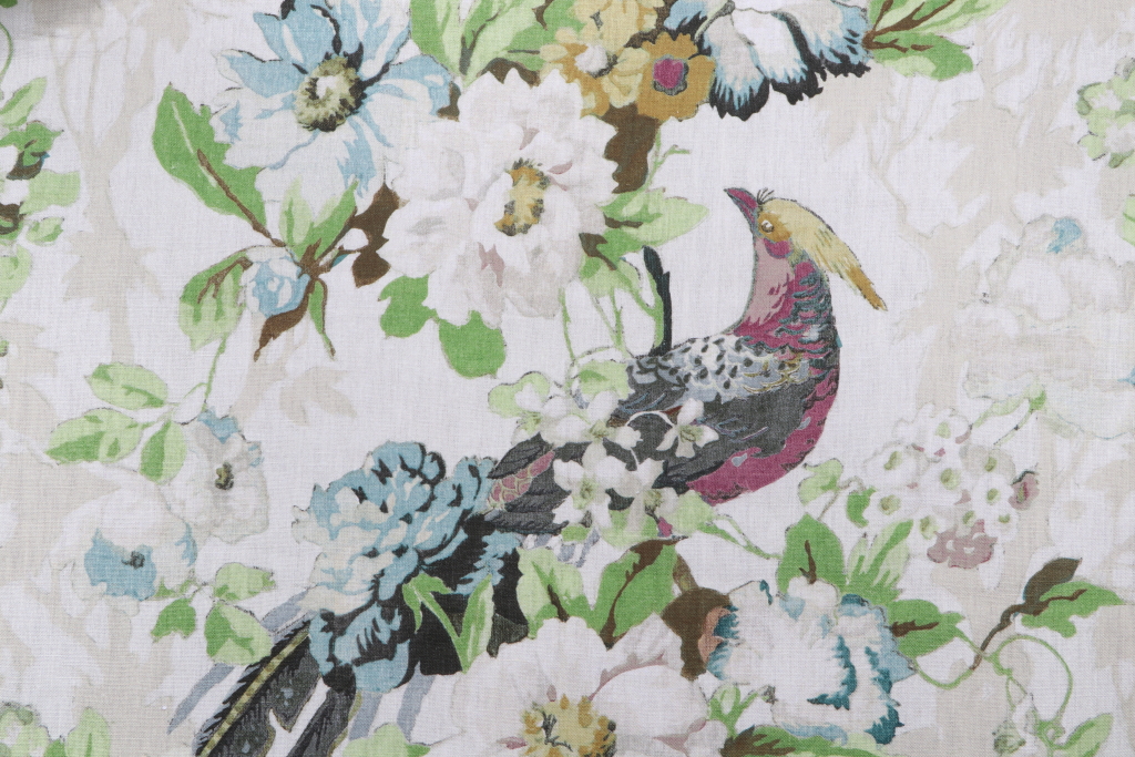 Kaufmann Longwood Printed Linen Drapery Fabric in Pear