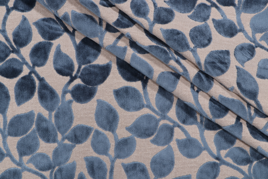 PK Lifestyles Lovely Leaf Velvet Upholstery Fabric in Indigo