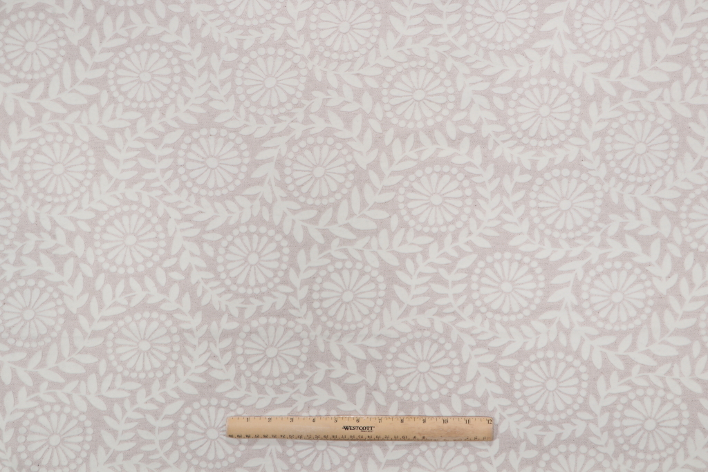 PK Lifestyles Flock Botanical Flocked Decorator Fabric in Ivory