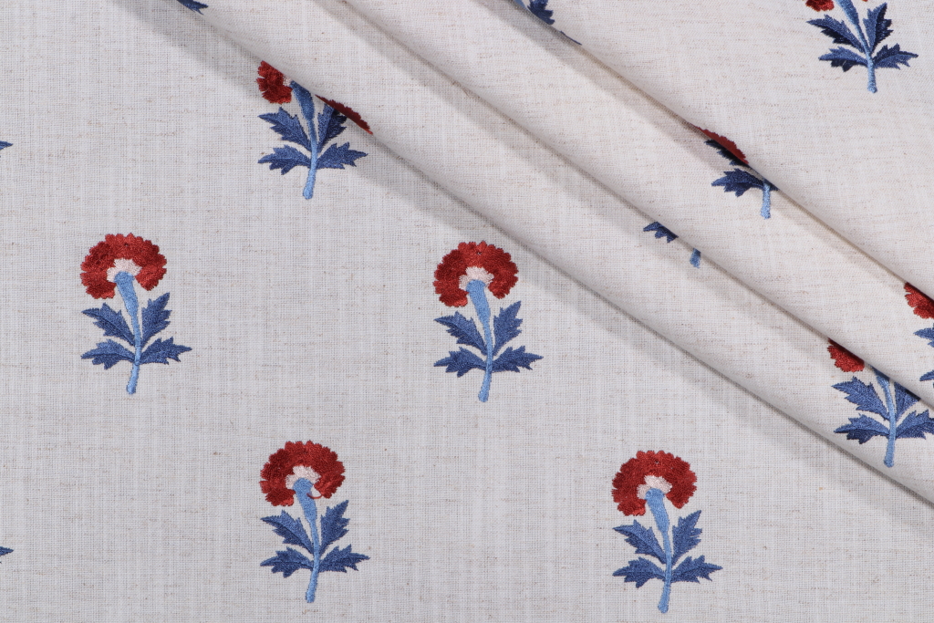 Sample of PK Lifestyles Thistle Embroidered Drapery Fabric in Americana
