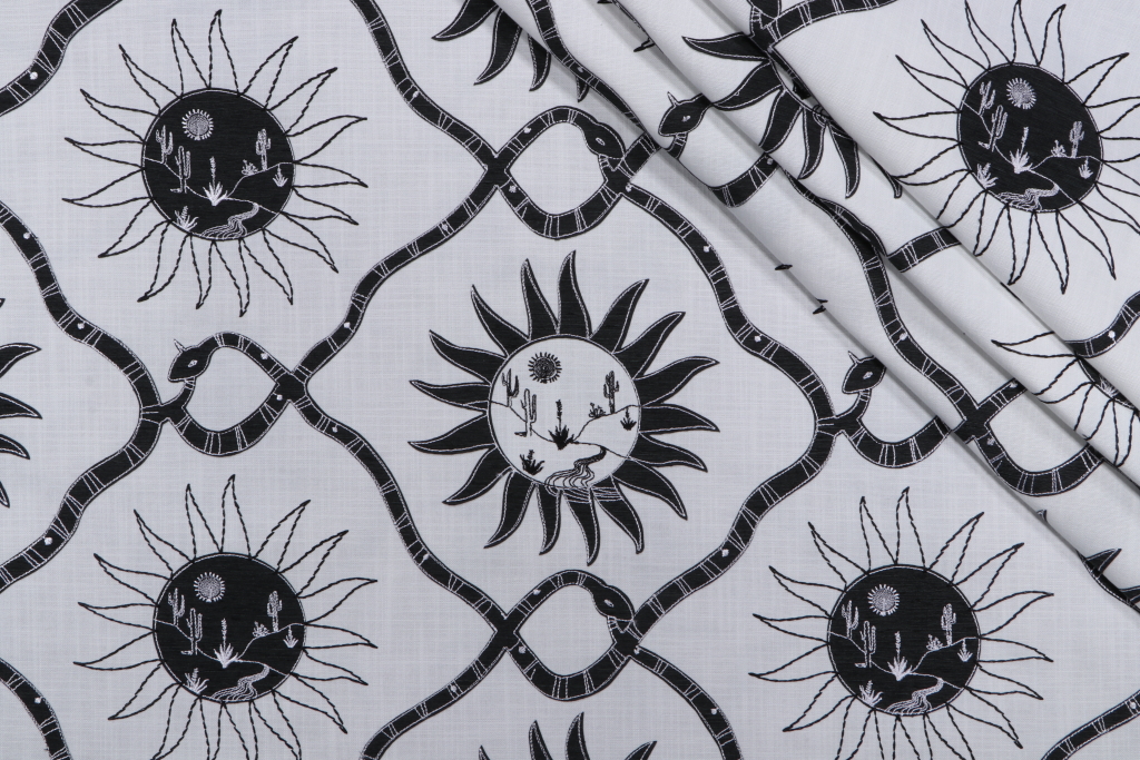 Elana Gabrielle Sol Embroidered Drapery Fabric in Coal for PK Lifestyles