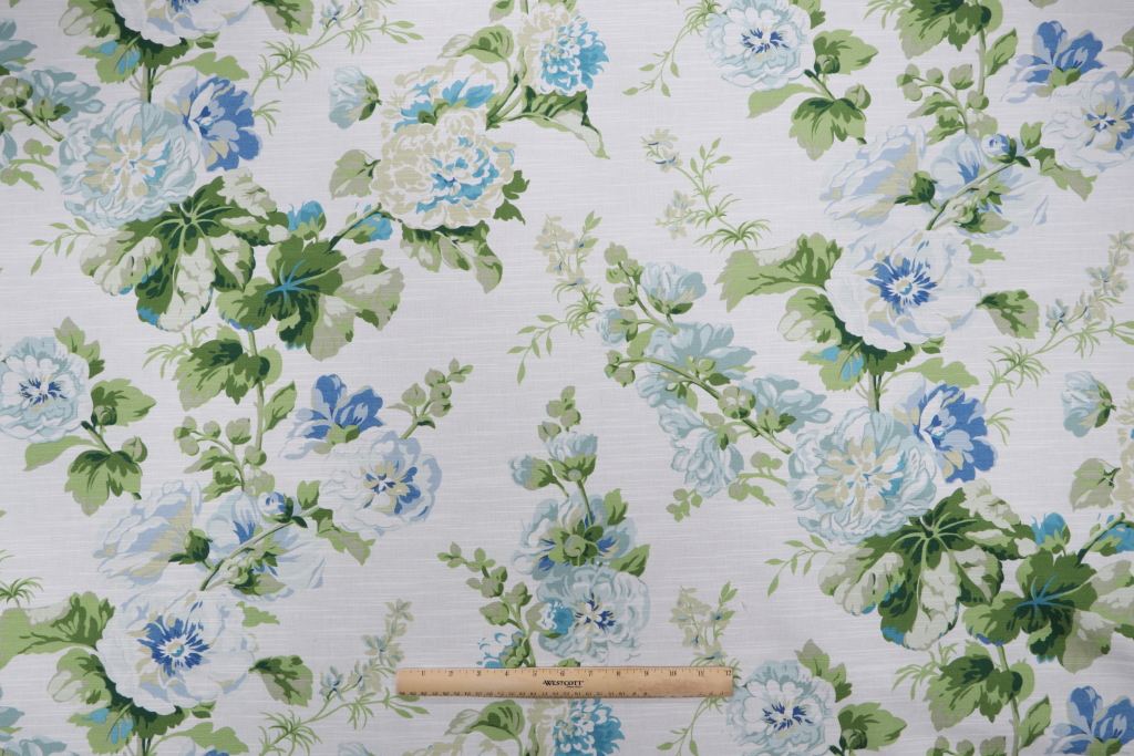 Waverly Alcea Printed Cotton Drapery Fabric in Cornflower