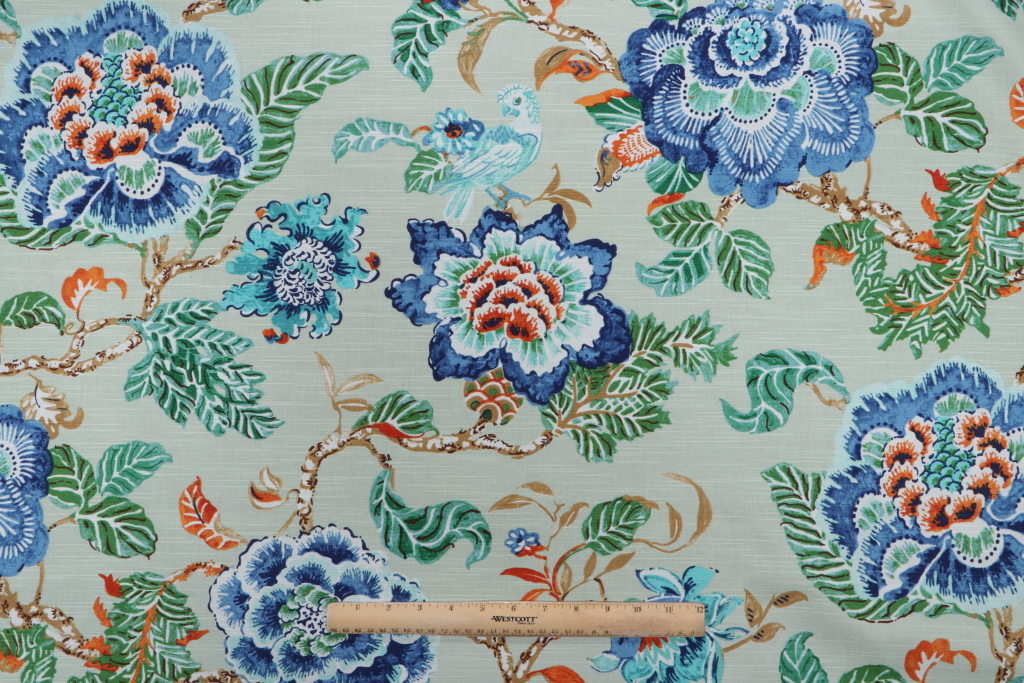 PK Lifestyles Summer Palace Printed Cotton Drapery Fabric in Matcha