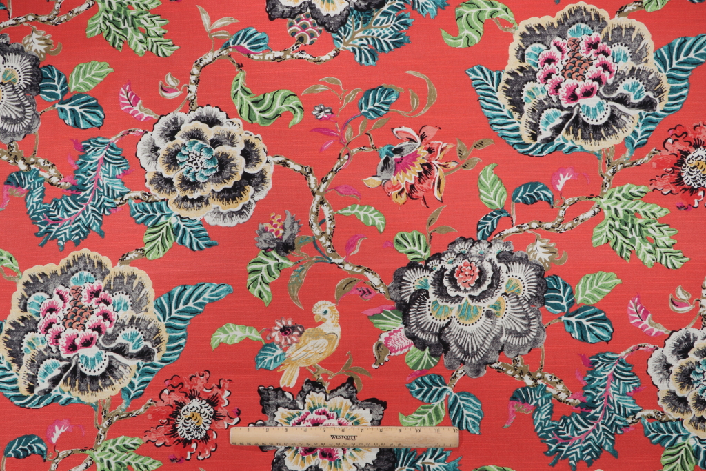 PK Lifestyles Summer Palace Printed Cotton Drapery Fabric in Paprika