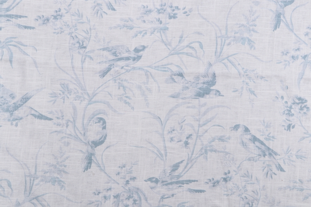 1.38 Yards Fabricut Aviary Toile Printed Linen Blend Drapery Fabric in ...