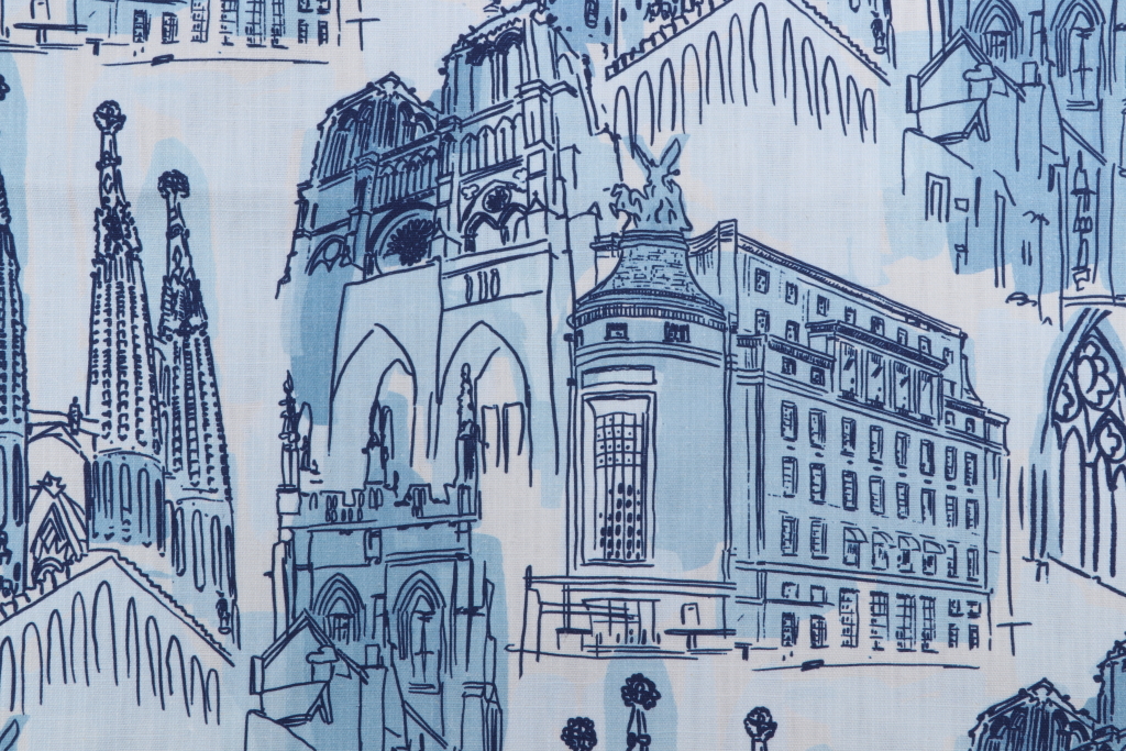 Lacefield Montage De Paris Printed Drapery Fabric in Pastels