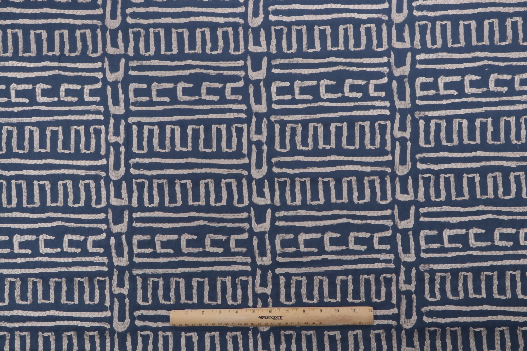 Richloom Primitive Embroidered Drapery Fabric in Indigo