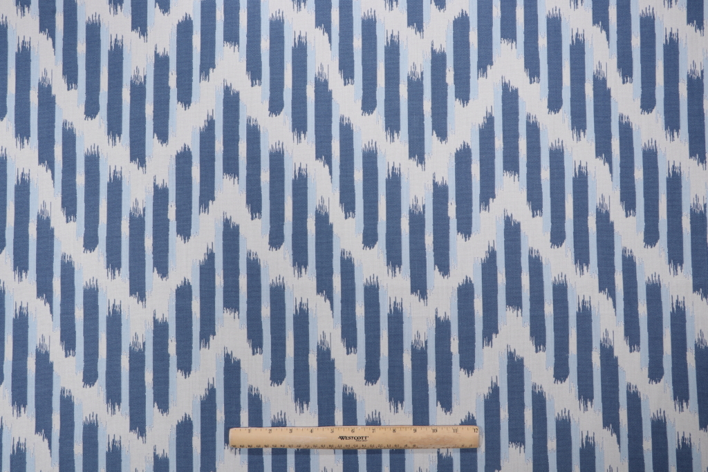 Tempotest Ikat Chevron Woven Solution Dyed Acrylic Outdoor Fabric in Marine