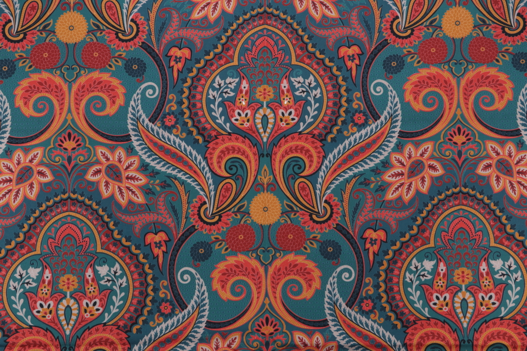 Sample of Stof France Byzance Printed Cotton Drapery Fabric in Multico