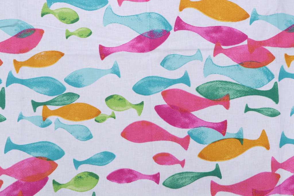 Sample of Stof France Aqua Printed Cotton Drapery Fabric in Multicolore