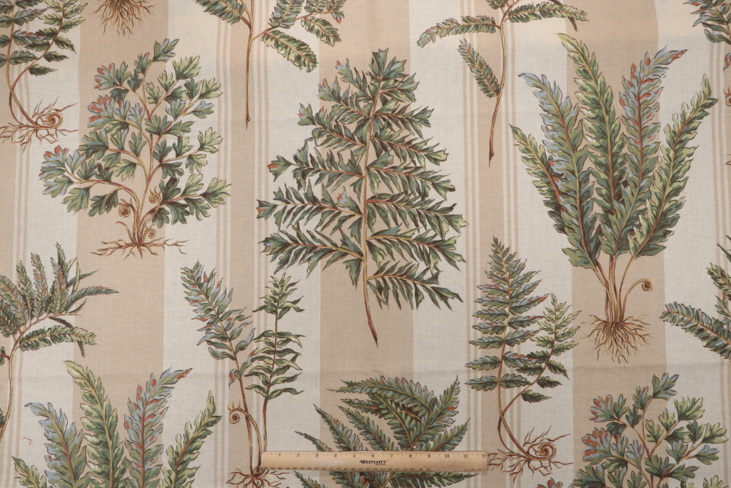 1.75 Yards Thibaut Sylvan F99018 Printed Drapery Fabric in Green and Tan