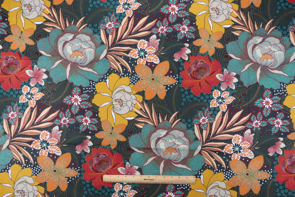 Stof France Mauricette Printed Cotton Twill Drapery Fabric in Vert