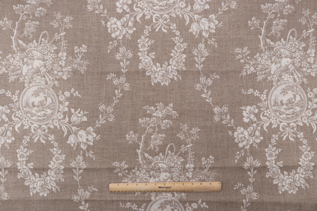 .88 Yards Waverly Country House Toile Printed Linen Drapery Fabric in Linen