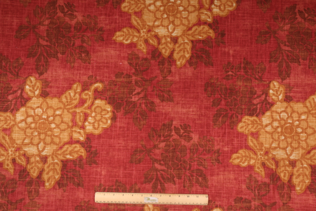 Robert Allen Belle Crest Printed Linen Blend Drapery Fabric in Claret