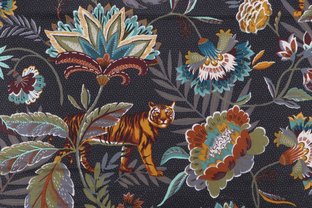 1.75 Yards Stof France Bengali Printed Cotton Drapery Fabric in Anthracite