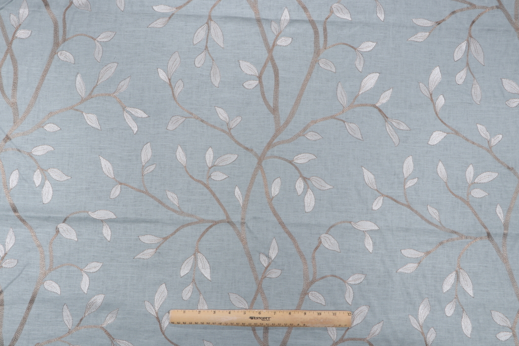 1.38 Yards Lark Embroidered Drapery Fabric in Mist
