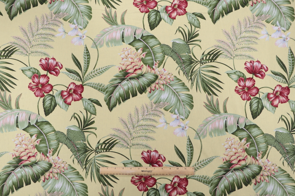5 Yards Tropical Floral Printed Cotton Drapery Fabric in Yellow