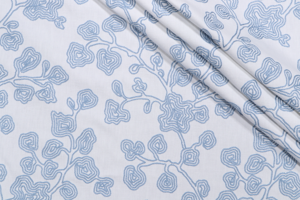 3.13 Yards Floral Embroidered Drapery Fabric in Blue