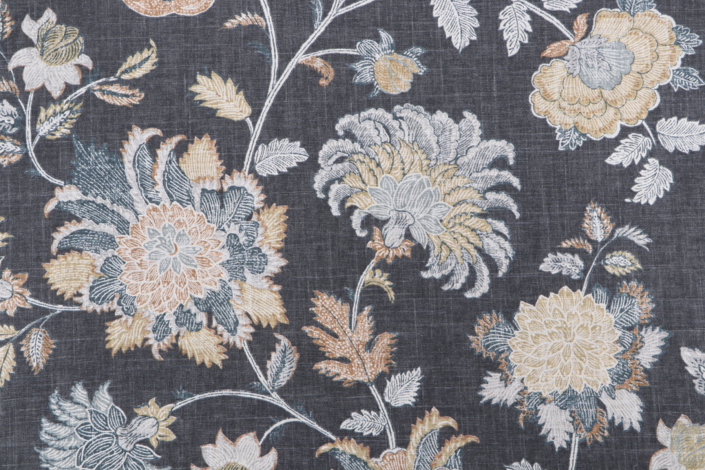 3.38 Yards Richloom Bronte Printed Linen Blend Drapery Fabric in Graphite