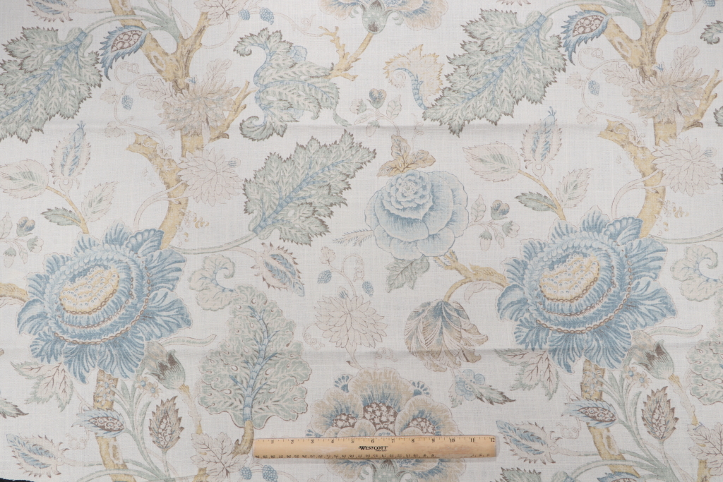 .88 Yards Acquitaine Porada Printed Linen Drapery Fabric in Watermark