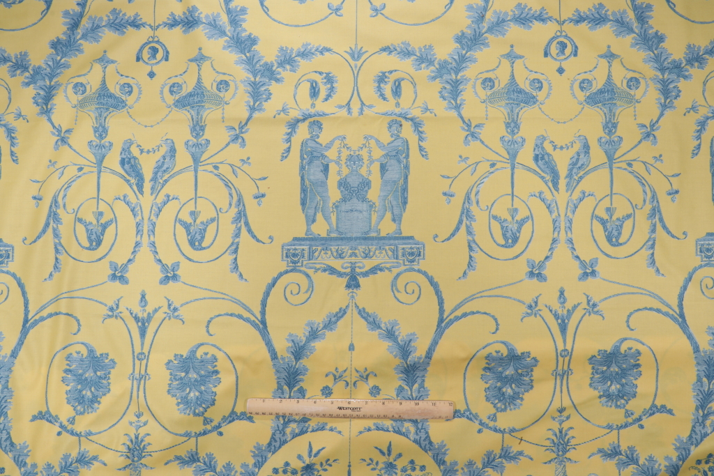 2.38 Yards Scalamandre Toile Printed Cotton Drapery Fabric in Blue/Yellow