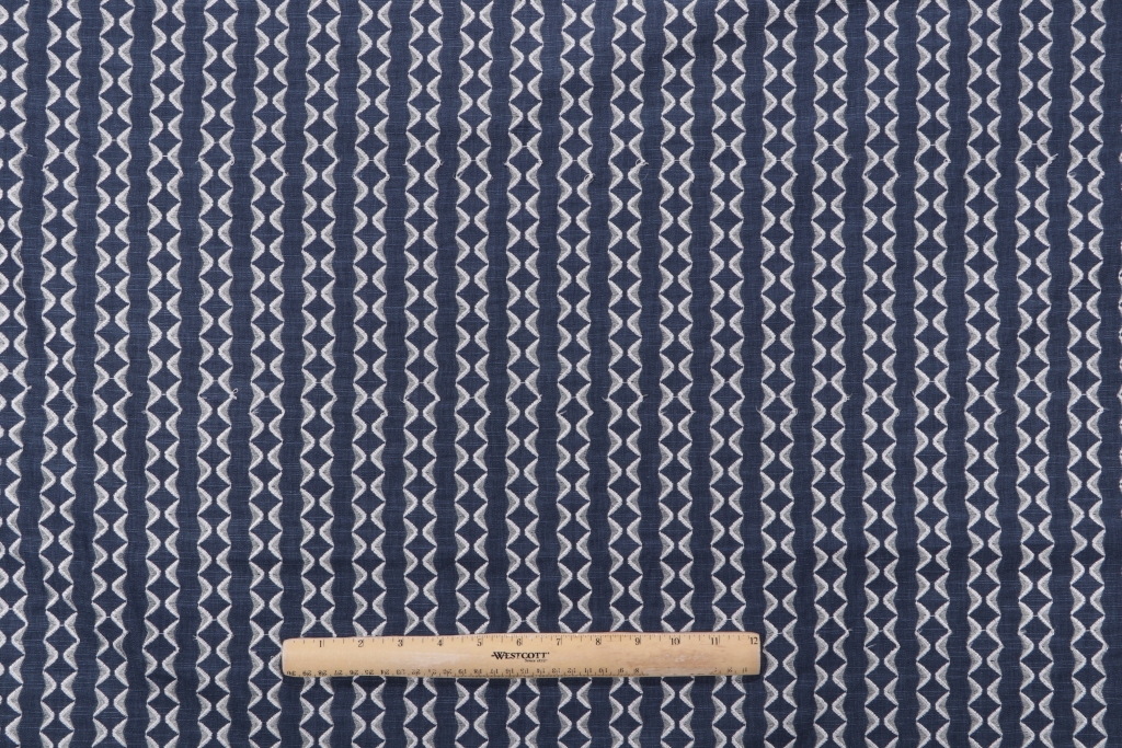 1 Yard Richloom Notch Embroidered Drapery Fabric in Indigo