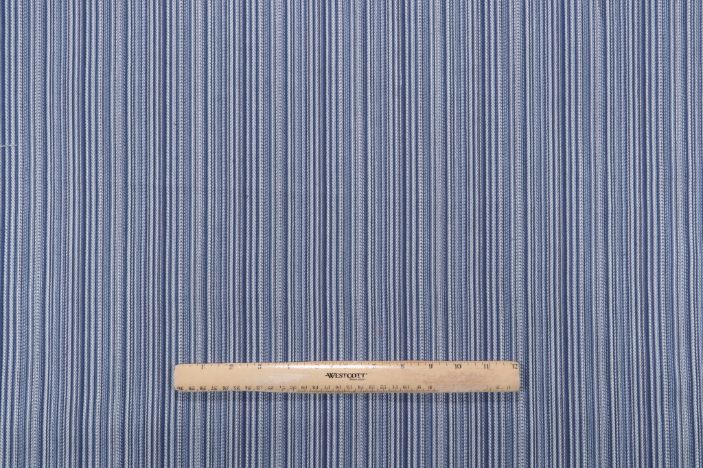 Sample of Waverly Cozy Up Stripe Woven Upholstery Fabric in Denim