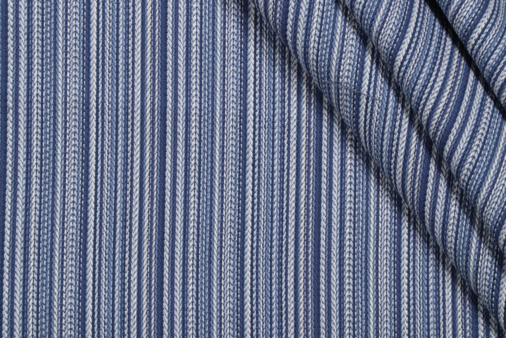 Sample of Waverly Cozy Up Stripe Woven Upholstery Fabric in Denim