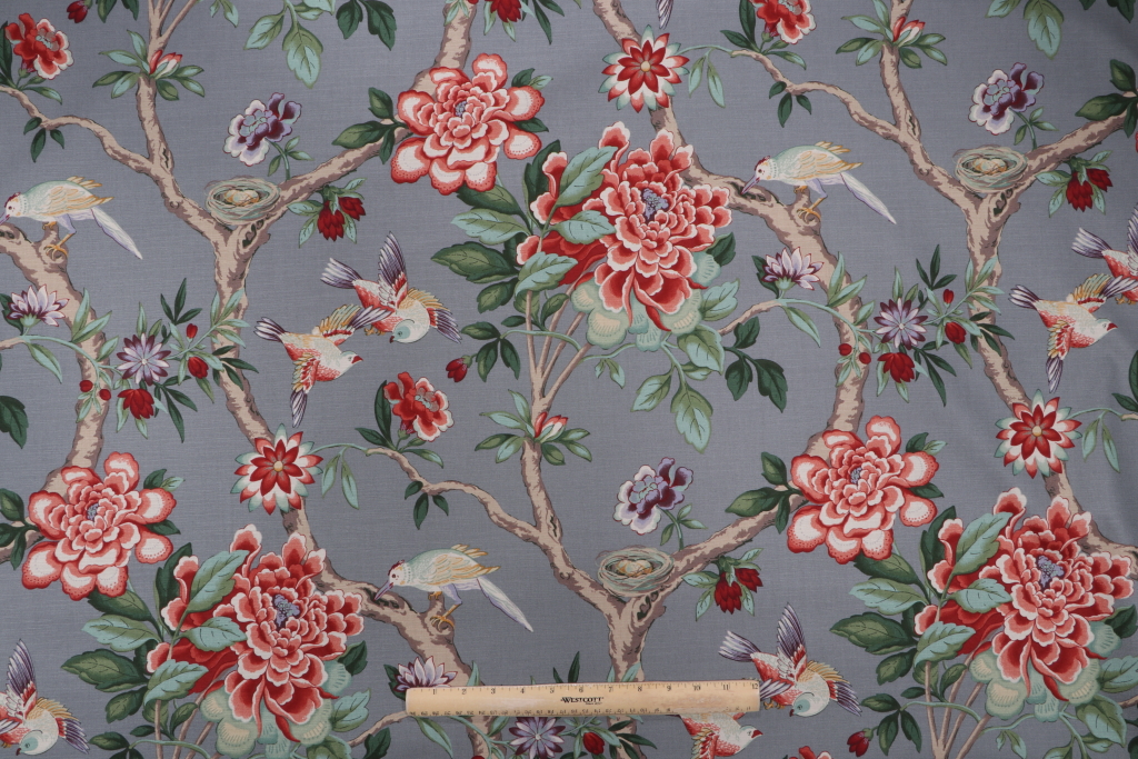 Waverly Mudan Printed Cotton Drapery Fabric in Teaberry
