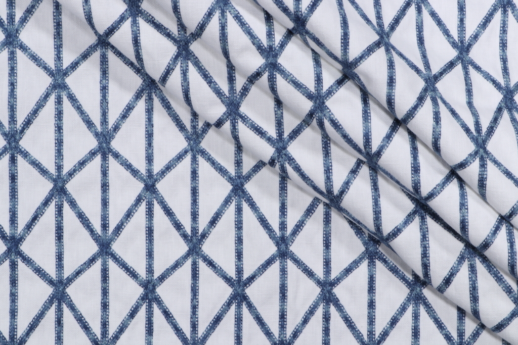 PK Lifestyles Matrix Embroidered Drapery Fabric in Indigo
