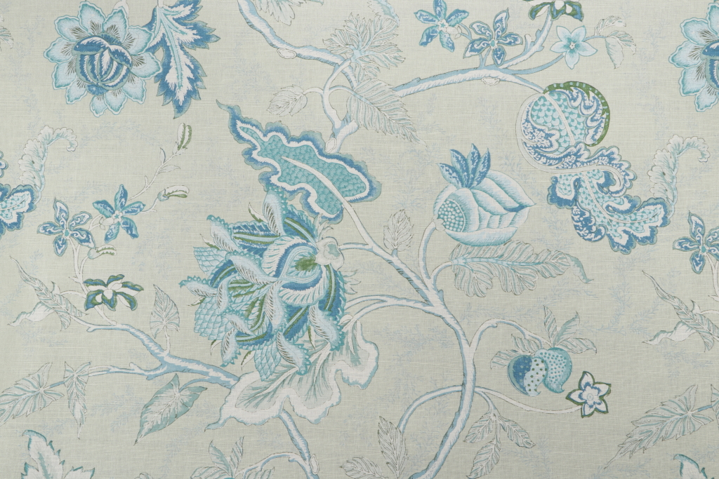 4.25 Yards Acquitaine Ohana Printed Linen Drapery Fabric in Eau De Vil