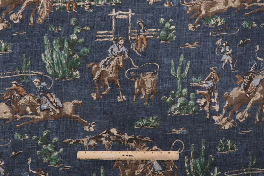 Waverly Wild West Printed Drapery Fabric in Denim