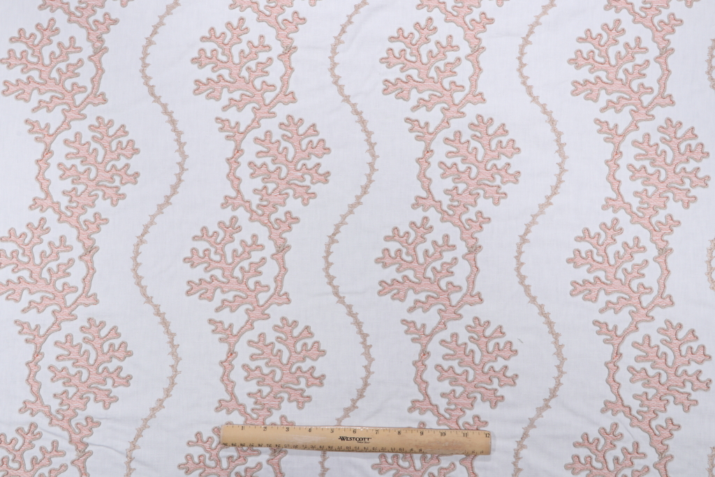 Kaufmann Cove Embroidered Drapery Fabric in Coral