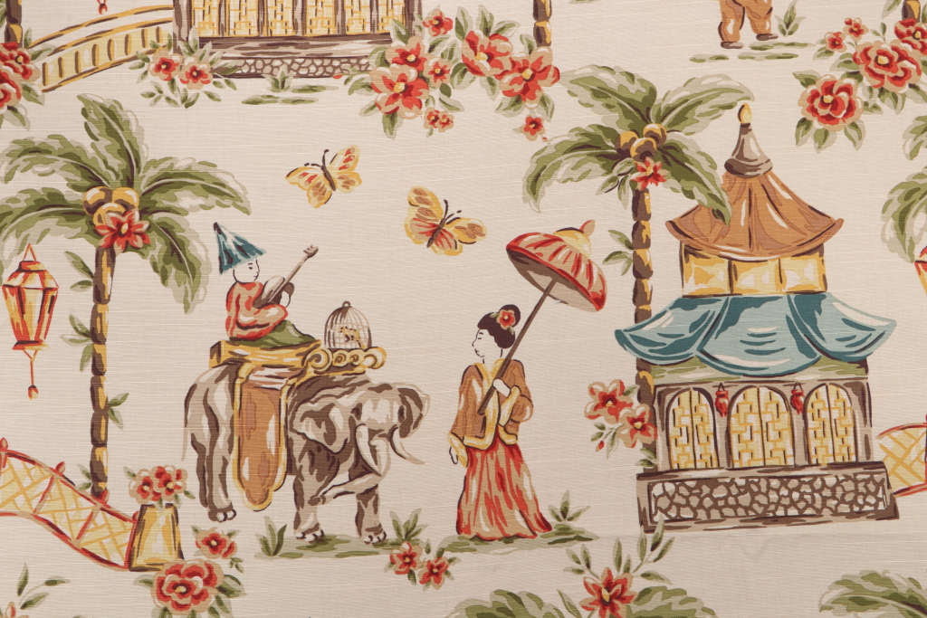 1 Yards Charlotte Moss Mougin Printed Drapery Fabric in Chestnut