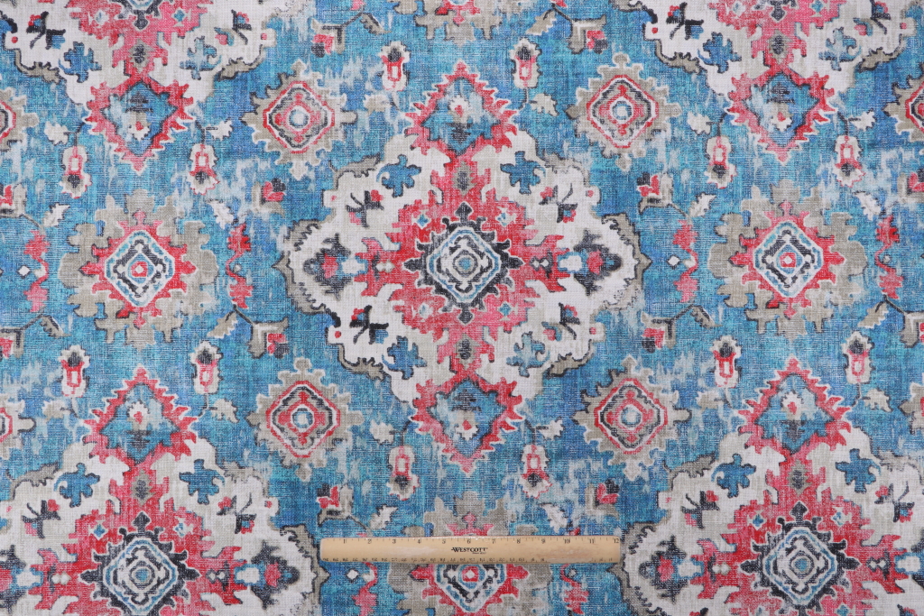 Covington Kapoor Printed Drapery Fabric in Capri Blue